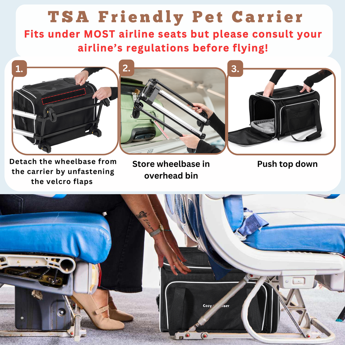 Cozy Cruiser Airline Approved Top & Side Expandable Pet Carrier on Whe